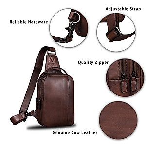 Genuine Leather Sling Bag for Men Crossbody Casual Hiking Daypack Vintage Handmade Chest Shoulder Backpack (Brown)