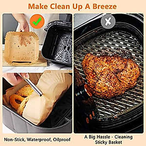 Air Fryer Liners 8 Inch,125Pcs Premium Food Grade Parchment Paper, Air Fryer Disposable Paper Liner for Air Frying, Baking, Roasting Microwave, Non-Stick Cooking Air Fryer Paper Square Free of Bleach