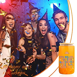 I'm The Birthday Girl Glass Cup, Glass Cups with Lids and Straws, 16 oz Drinking Glasses Tumbler with Straw and Lid, Iced Coffee Cup with Bamboo Lids, Glass Can Coffee Cups, Birthday Gifts for Women