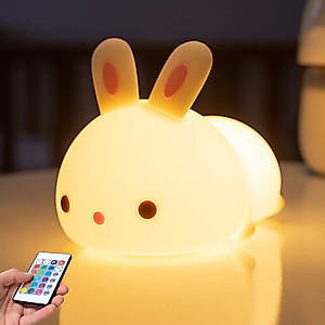 Cute Bunny Kids Night Light, Bunny Light Cute Lamp Battery Operated Nursery Toddler Night Lights for Girls Kids Babies - Portable Squishy Color Changing Birthday Christmas Gift Nightlight for Children