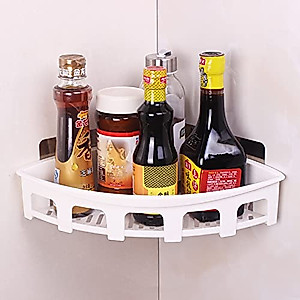 LAPUTA Wall Mount Organizer,Shower Caddy Punch-Free Plastic Wall Corner Triangle Shampoo Holder with Drain Design for Kitchen, Bathroom, Cabinet, Toilet, Office Beige One Size