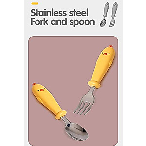 Goryeo Baby Toddler Utensils Stainless Steel Kids Silverware Set with Kids Training Chopsticks and Baby Spoon and Fork for Self Feeding Learning with Case (3PCS)(Yellow)