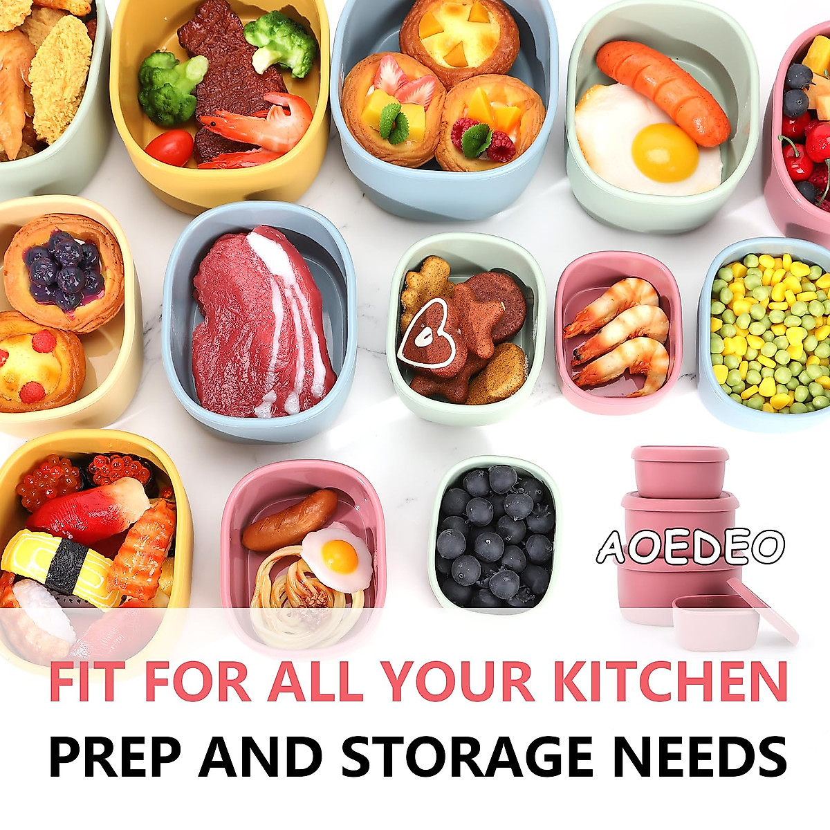 AOEDEO 4Pcs Silicone Food Storage Containers with Lids，BPA Free Reusable Silicone Storage Containers for Food Silicone Freezer Containers Freezer Dishwasher Safe (33.8oz, 20oz, 10oz, 6.7oz) (pink)