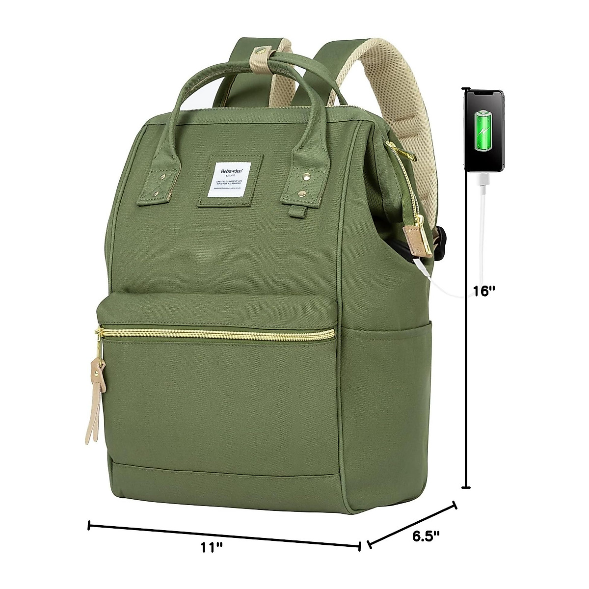 Bebowden Travel Laptop Backpack for Women Men College School Bag Business Work Anti Thef Water Resistant Casual Daypack Fits 14 Inch Laptop Green