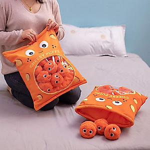 Angleliu Cheesy Puffs Plush Pillow,Stuffed Toy Game Pillow with a Bag of Cheesy Puffs Balls,for Children Sleep Home Decoration (Small)