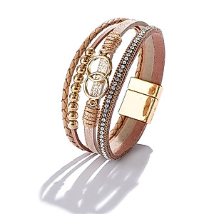Long tiantian Boho Leather Wrap Bracelet for Women Infinity Beaded Bracelets with Clasp Stackable Leather Cuff Bangle Bracelet(gold)