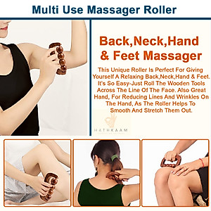 Hathkaam Wooden Massage Roller, 7" Rosewood Unisex Handheld Massager Roller for Full Body Pain Relief, Back, Neck & Shoulder, Pain Acupressure Deep Tissue 4 Wheel Massage Therapy Equipment