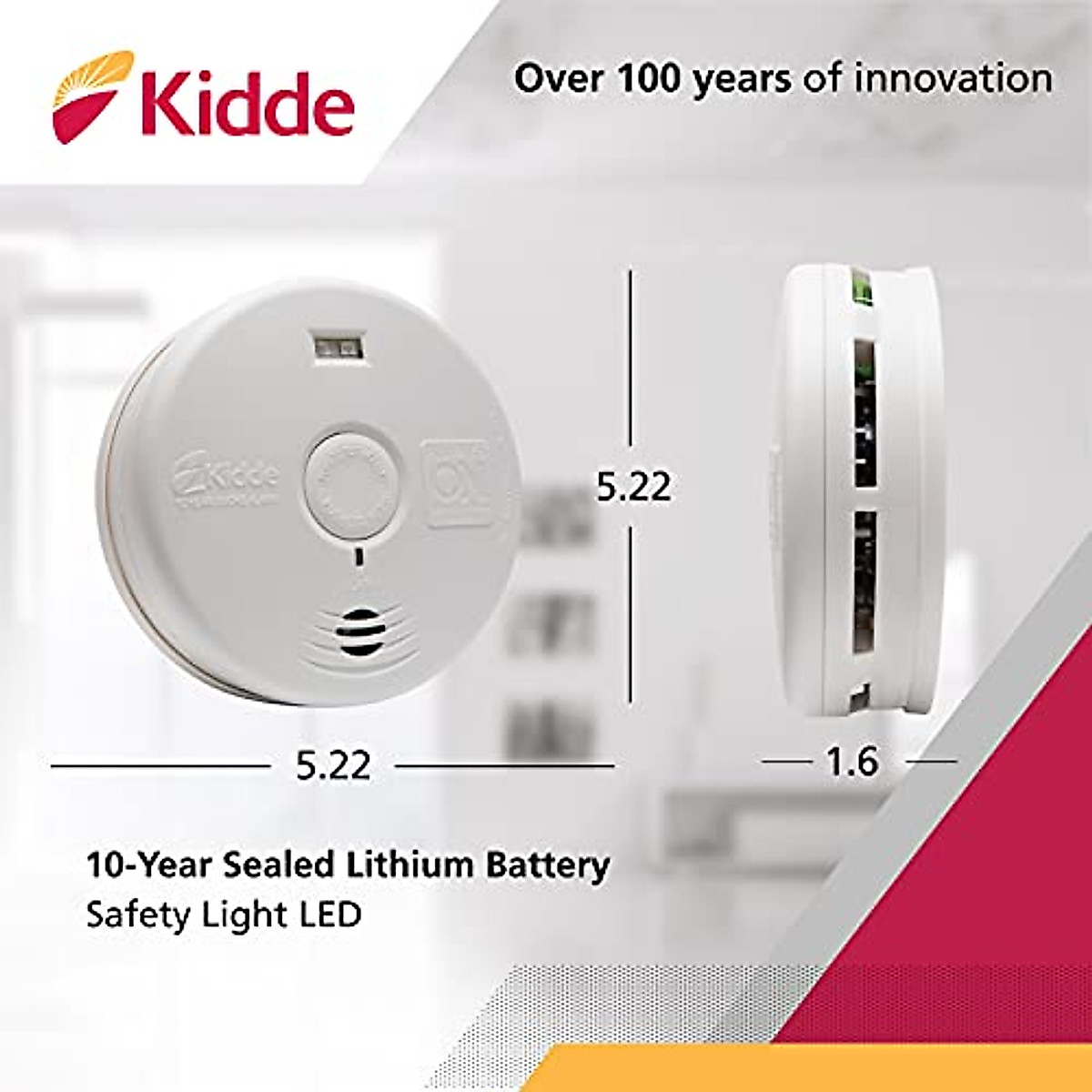 Kidde Smoke Detector with Safety Light for Hearing Impaired, 10-Year Battery Smoke Alarm, Ideal for Hallways or Deaf People