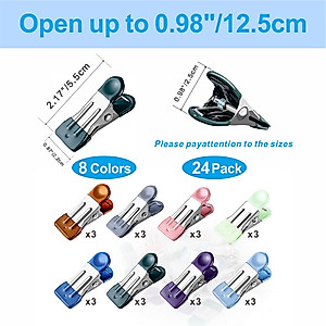 Clothes Pins, 24Pcs Chip Clips, 8 Mix Colors Clothespins, Bag Clips, Paper Clips, Mini Clothes Pins for Photo, Chip Clips Bag Clips Food Clips, Heavy Duty Metal Food Clips for Food, Kitchen Clips