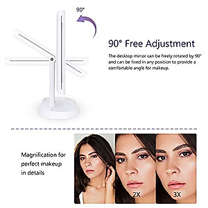 deweisn Trifold Lighted Vanity Makeup Mirror with 21 LEDs Lights,1x/2x/3x Magnification and Touch Screen Dimming,Two Power Supplies Makeup Mirror, Gift for Women