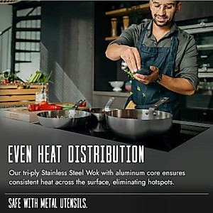 SKOTTSBERG Stainless Steel Wok (11" wide) – Suitable For All Heatsources, Safe With Metal Utensils