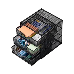Mind Reader Desktop Accessory Storage, Desk Supplies, Organizer, Office, Metal Mesh, 6.25" L x 6.5" W x 6.5" H, Black