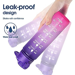 Kymbax 32oz Water Bottle with Time Marker and Straw, Motivational Water Bottle with Handle, Leakproof BPA FREE Tritan Water Jug for School, Gym, Outdoor, Fitness (Ombre Purple Red, 32oz)
