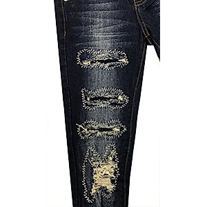 K1-2497DB - Girls’ Stretch 5 Pockets Rip and Repair Premium, Skinny Jeans in Dark Blue Size 14 (MLG1)