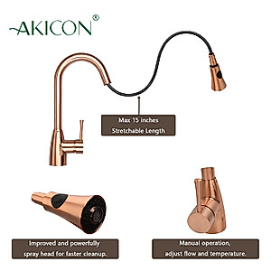 Copper Kitchen Faucet with Soap Dispenser, Single Handle Solid Brass High Arc Pull Down Sprayer Head Kitchen Sink Faucets with Deck Plate OH455