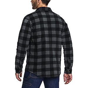CQR Men's Long Sleeve Heavyweight Fleece Shirts, Plaid Button Up Shirt, Warm Outdoor Casual Shirt with Pockets, One Pocket Charcoal, Medium