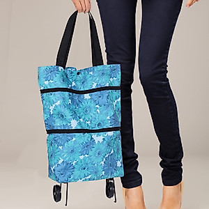 Cabilock 2Pcs Folding Shopping Bags Portable Collapsible Trolley Bags with Wheels for Women As Shown