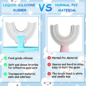 Baderke 3 Pieces Kids U Shaped Toothbrush Silicone Brush Head 360 Degree U Shaped Oral Cleaning Toothbrush with Cover Case Toddler Manual Training Tooth Brush Cute Cartoon Design for Ages 2-8