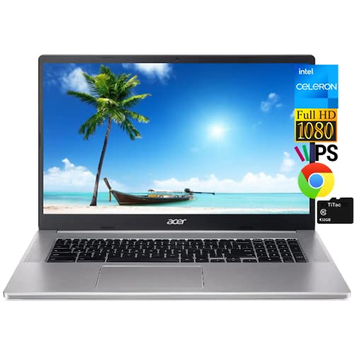 Acer Chromebook 317 Ultralight Laptop | 17.3" FHD Slim-Bezel Display | Intel Celeron N4500 | 4GB Memory | 64GB eMMC | USB-C | Wi-Fi 6 | BT | Webcam | Chrome OS | 10+ Long Battery Life | TiTac Card