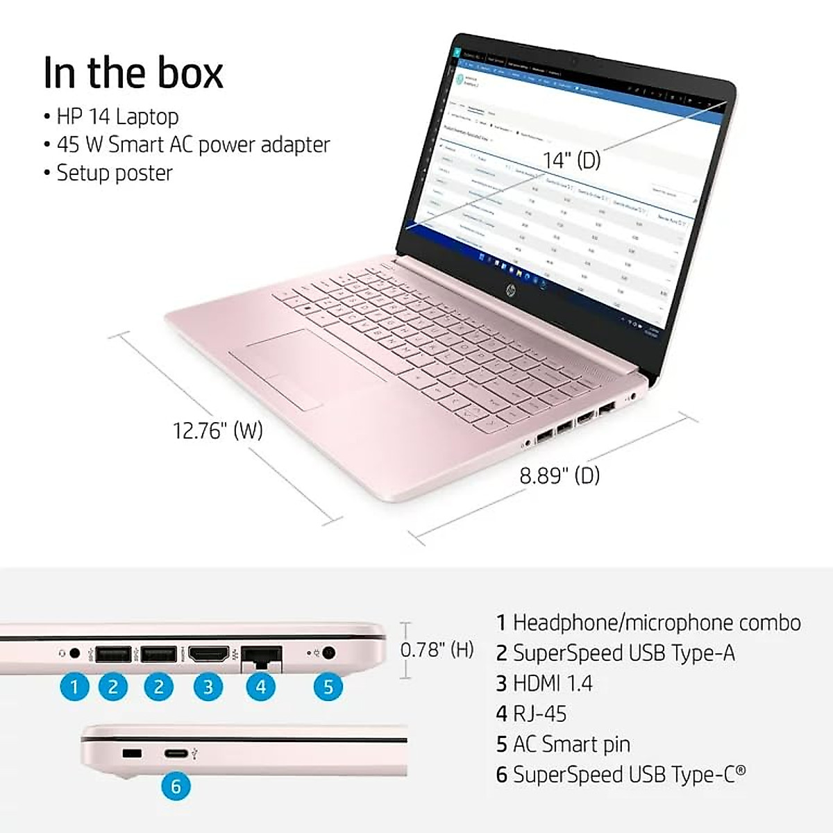 HP Stream 14-CF21 Laptop 2022 14” 1366 x 768 Display Intel Celeron N4120, 4-core, Intel UHD Graphics, 4GB DDR4, 64GB SSD, Wi-Fi 5, Bluetooth 5,Office 365 Personal 1-Year Subscription Windows 11 Home