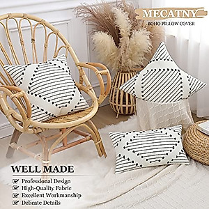 Mecatny Boho Throw Pillow Covers Black and Cream White Pillow Covers 18X18 Set of 2 Farmhouse Decorative Pillow Covers for Couch Sofa Living Room
