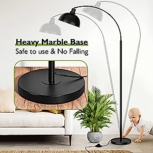 Arc Floor Lamps for Living Room, Modern Tall Standing Lamp Remote Control,Stepless Dimmable Black Floor Lamp with Hanging Dome Shade, Over Couch Arched Reading Lamp for Bedroom, Office (Bulb Included)