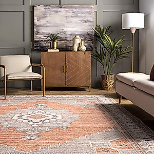 nuLOOM Alicia Machine Washable Medallion Area Rug, 8' x 10', Rust