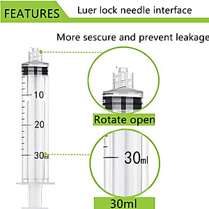 2Pcs 30ml Plastic Syringes and 2Pcs Blunt Needle Tip Luer Lock 14Ga x 10", Great for Scientific Labs, Measuring and Refilling