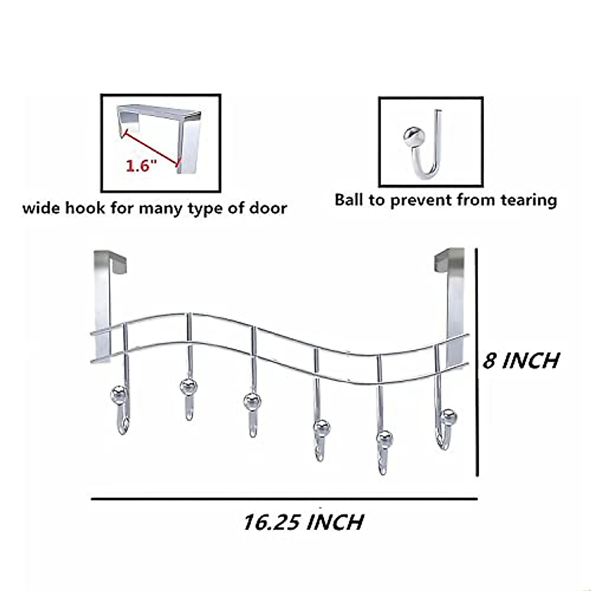 TSY TOOL Pack of 2 Over The Door Rack with Hooks, 6 Hangers for Towels Coats Clothes Robes Ties Hats, Bathroom Closet Extra Long Gauge Steel Space Saver Mudroom Organizer