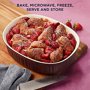 CorningWare Ceramic Bakeware Set with Lids, Chip and Crack Resistant Stoneware Baking Dish, Microwave, Dishwasher, Oven, Freezer and Fridge Safe, 6-Piece French Cabernet