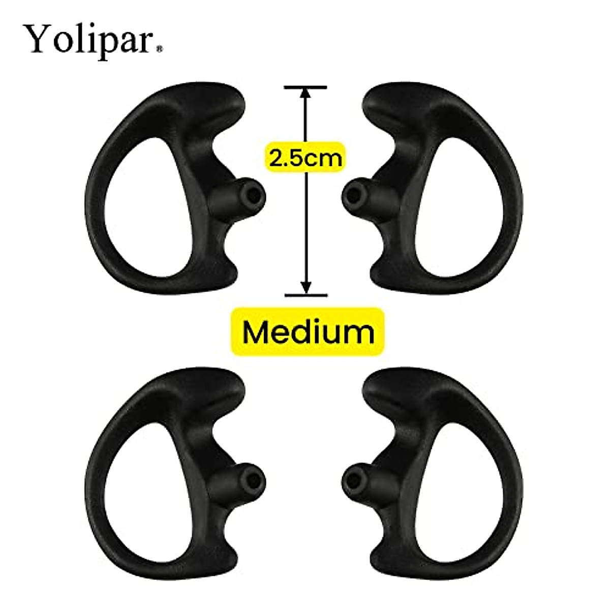 Yolipar Replacement Soft Silicone Eardud Earmold for Walkie Talkie Audio kit Air Acoustic Tube Earpiece Headset (Black, Medium(2 Pairs))