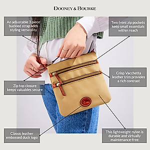 Dooney & Bourke Women's Nylon North South Triple Zip Crossbody in Lightweight Nylon, Small Handbag with Adjustable Shoulder Strap, Khaki