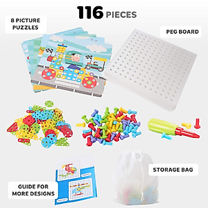 Fine Motor Skill Building Toy with STEM Activities for Kids Ages 3-5 | 116 Piece Preschool Arts and Crafts Kit for 3 4 5 Year Old Boys and Girls