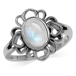 Silvershake Natural Moonstone 925 Sterling Silver Filigree Flower Ring Size 8.5