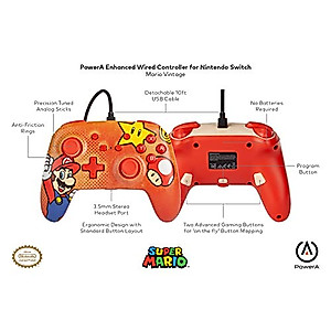 PowerA Enhanced Wired Controller for Nintendo Switch - Mario Vintage, Gamepad, Wired Video Game Controller, Gaming Controller - Nintendo Switch
