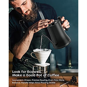 ECOWELL Electric Gooseneck Kettle, Ultra Fast Boiling Kettle 100% Stainless Steel for Pour-over Coffee & Tea, Leak-Proof Design, Auto Shutoff Anti-dry Protection, 1200W-0.8L, Matte Black, WMTS01