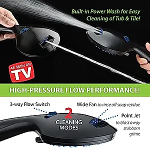 AquaCare High Pressure 8-mode Handheld Shower Head - Anti-clog Nozzles, Built-in Power Wash to Clean Tub, Tile & Pets, Extra Long 6 ft. Stainless Steel Hose, Wall & Overhead Brackets
