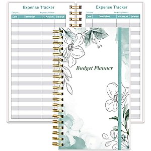 Budget Planner - A6 Expense Budget Tracker, Budget Book for Ledger Book, Money Organizer for Wallet, 3.75" x 6.75", Teal Flower