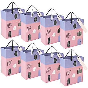 Cheerland 10pcs Halloween Party Favor Paper Bags Pastel Pink Purple Hunted House Halloween Bags Trick or Treat Bag for Spooky Theme Birthday Cosplay Halloween Goodie Bags Party Supplies
