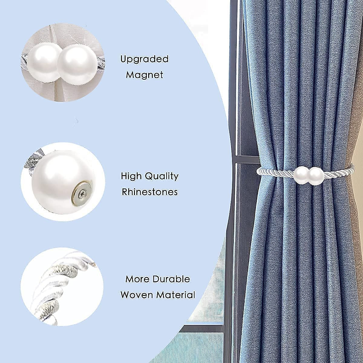 2 Pack Magnetic Curtain Tiebacks Convenient Drape Tie Backs Weave Holder for Window Draperies Hold Curtains Drape Ties Backs 16 inch Holdback
