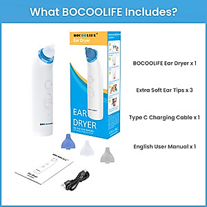 BOCOOLIFE Ear Dryer Ear Blow Dryer Swimming Ear Moisture Swimmers Ear Drier Swim Ear Blower Electronic Ear Water Remover Rechargeable Battery Operated Ear Fluid Remover Ear Dryer for Swimmers Dry Ears