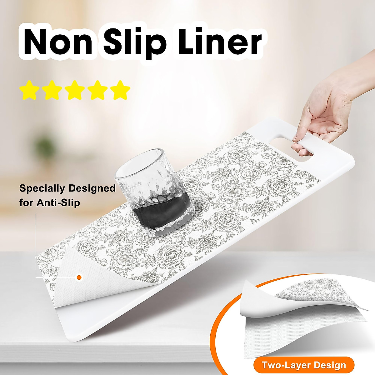 Gopas Drawer and Shelf Liner for Kitchen Cabinets Non-Adhesive, Non-Slip Cabinet Liner Shelf Paper Strong Grip Waterproof Easy to Clean for Kitchen Shelves Cupboard, Flower,12IN X 10FT