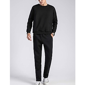 Gihuo Men's Crewneck Sweatshirt Winter Warm Sherpa Lined Pullover Fleece Top Heavyweight Loungewear Sweatshirt (Black, Large)