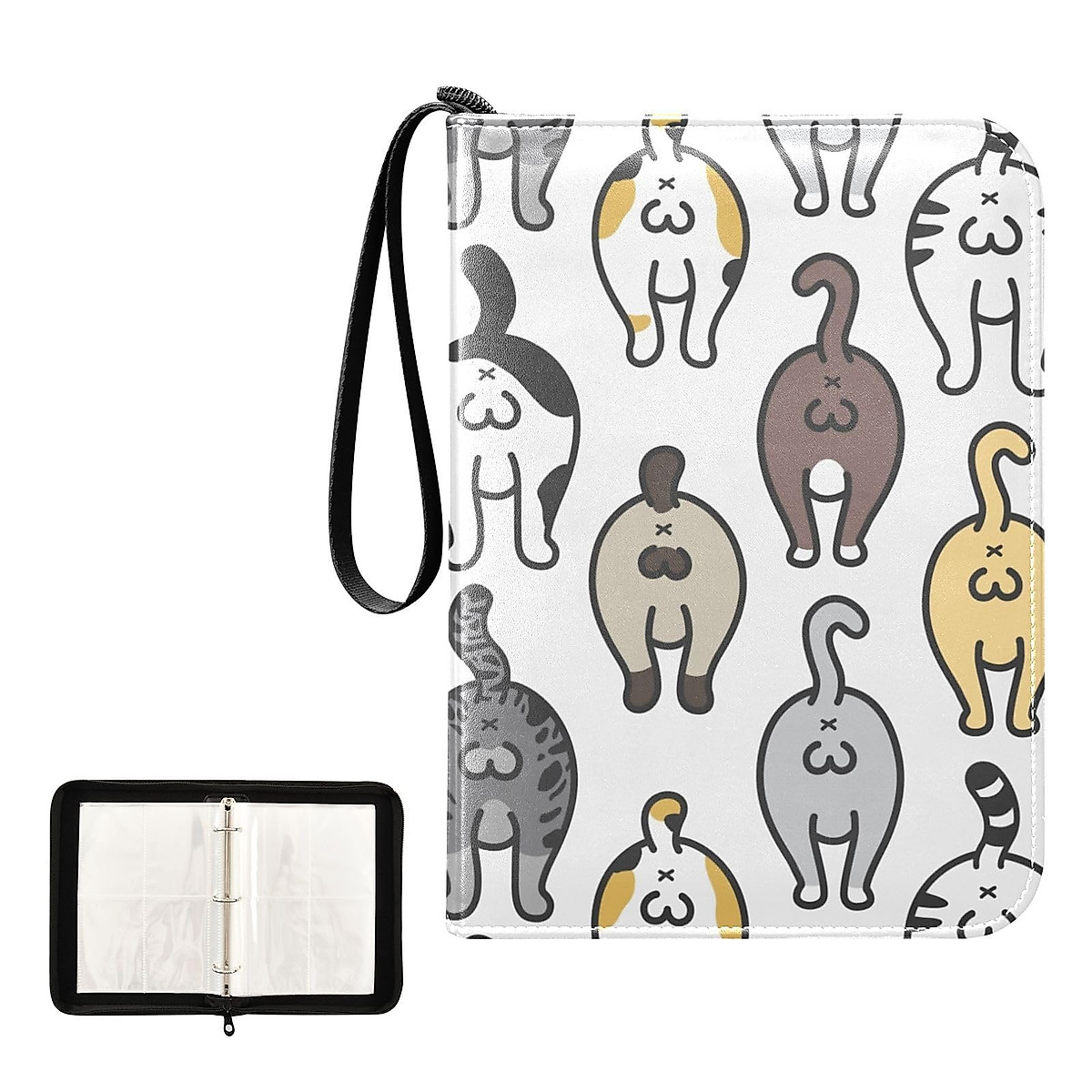 Cats Butt 4 Pockets Trading Card Album Folder for Cards PU Cover Zip Card Binder with 400 Side Loading Pockets Card Collection Binder for Collectible Boys Girls Game Sports Cards MTG TCG