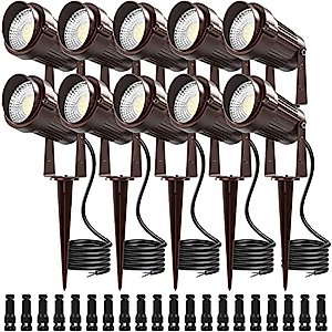 iCreating Low Voltage Landscape Lights - LED Outdoor Landscape Lighting 12 Volt Warm White Landscape Spotlight Waterproof Landscape Spot Lights 12V for Path Driveway Garden Lawn Lighting (10Pack)