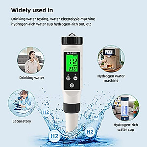 TOPINCN Water Quality Tester, ABS Chemicals & Water Testing Products Test Strips H2 Meter Hydrogen Tester ±0.5℃ Accuracy High Sensitivity Probe LCD Backlit with ATC for Aquariums