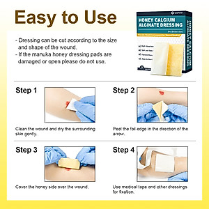 Ceeport Manuka Honey Calcium Alginate Wound Dressing, 2"x 2" High Absorbency Honey Wound Dressing with Calcium Alginate, Medical Grade Manuka Honey Wound Care Bandages Patches for Wounds(Pack of 10)