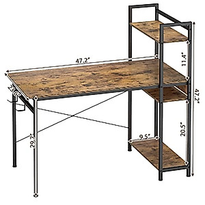 KYNEULIFE Computer Desk with Shelves,The Bookshelf is 9.5 inches Wide Home Office Desks Table 47 Inch PC Desk Bedroom Desk Work Desk Study Desk Wood Desk with Storage, Student,Rustic Brown