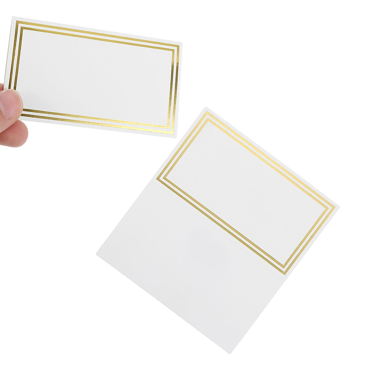 MECCANIXITY 20pcs Place Cards, Line Border Printable Place Name Cards for Table Setting Wedding Dinner Parties Events Reserved Seating, White Gold Double Line