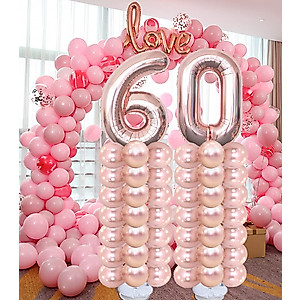 60th Birthday Decorations Kit for Women Ladies,Rose Gold 60th Birthday Balloons Column for 60s Party Decorations and 60th Anniversary Decorations (Rose Gold) (Rose Gold)